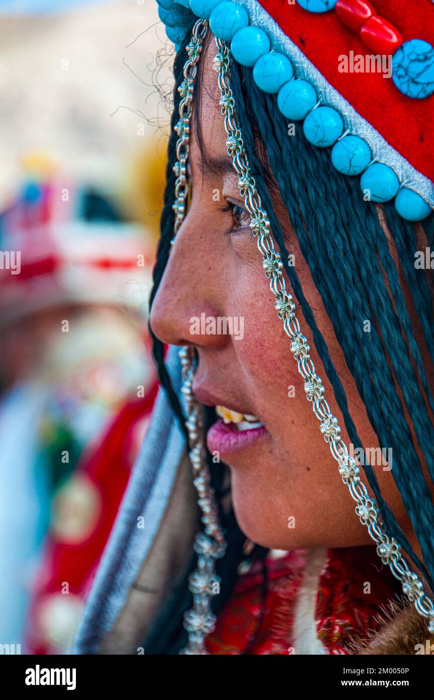 Traditional dressed woman on the festival of the tribes in Gerze ...