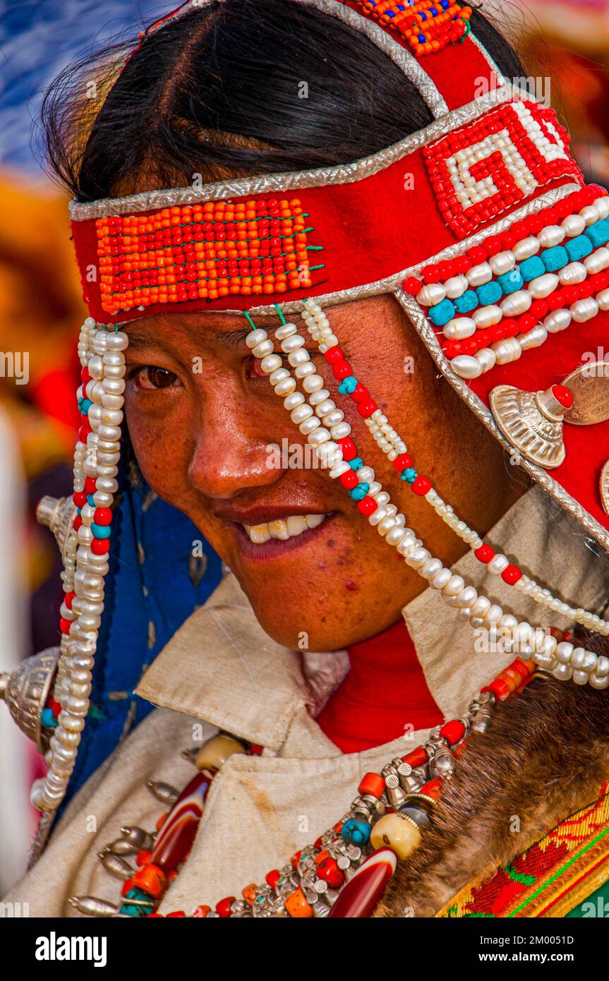 Traditional dressed woman on the festival of the tribes in Gerze ...