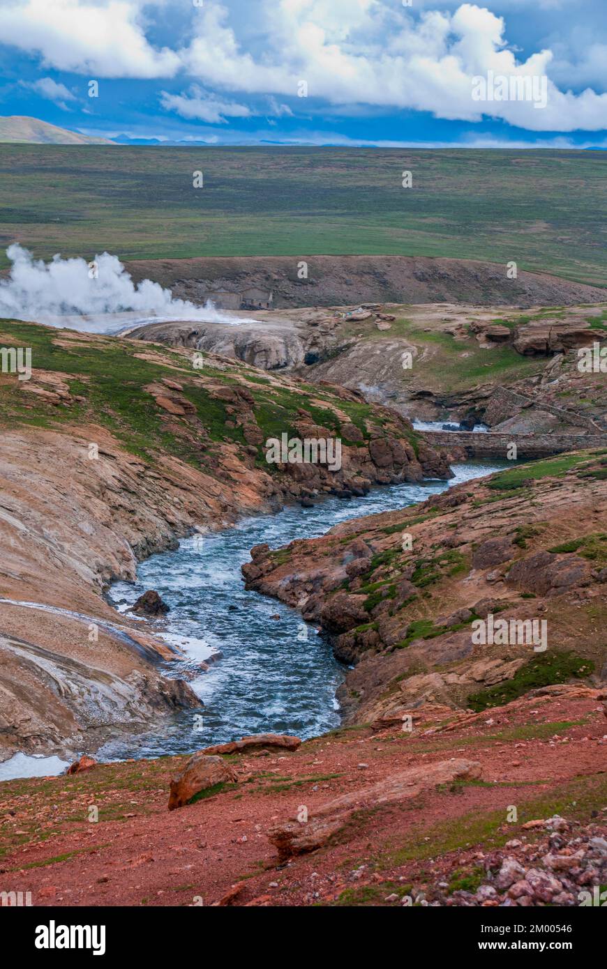 Hot springs along the road from Tsochen to Lhasa, Western Tibet, Asia ...