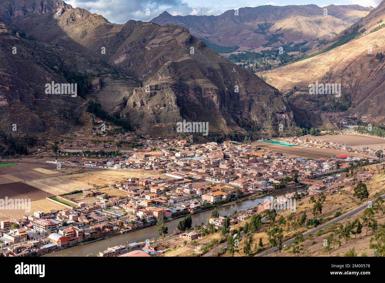 Mirador Taray, view of Pisac, also Pisaq, valley of the Urubamba river ...