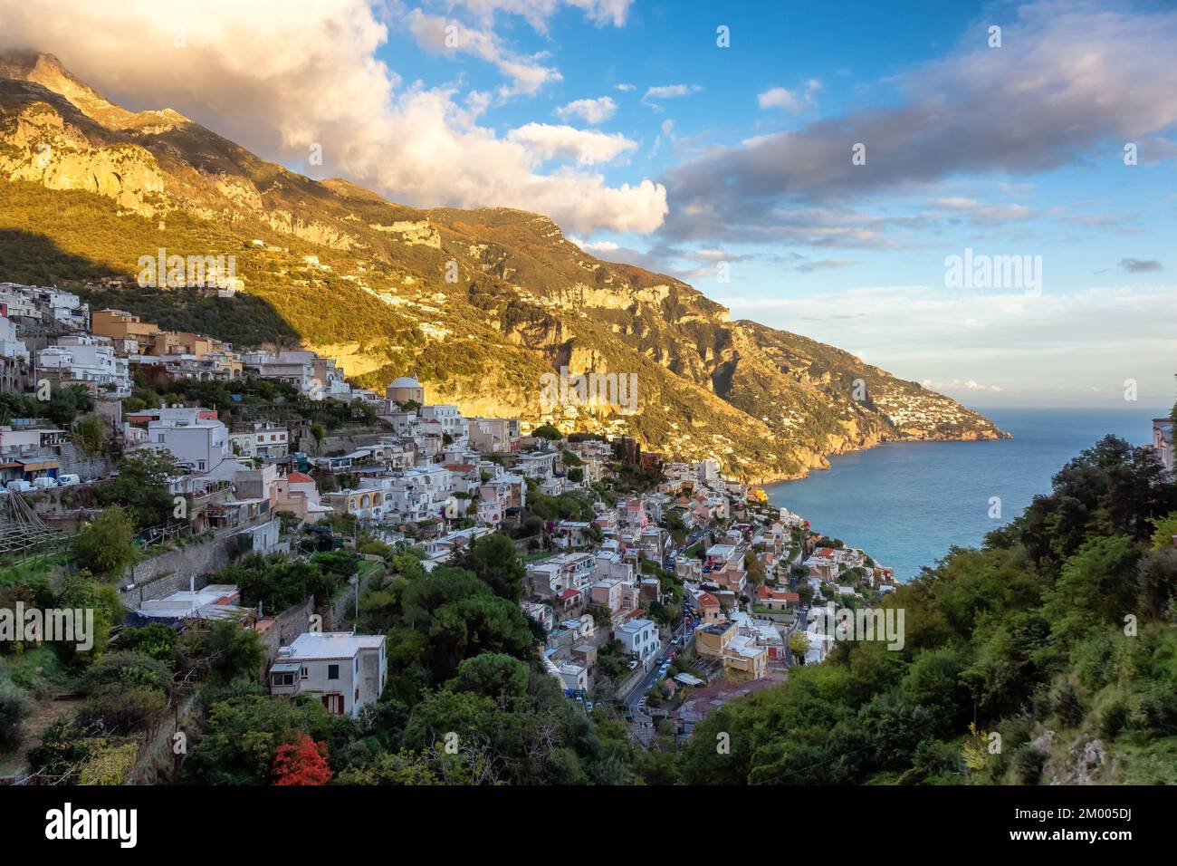 Touristic Town, Positano, on Rocky Cliffs and Mountain Landscape by the ...