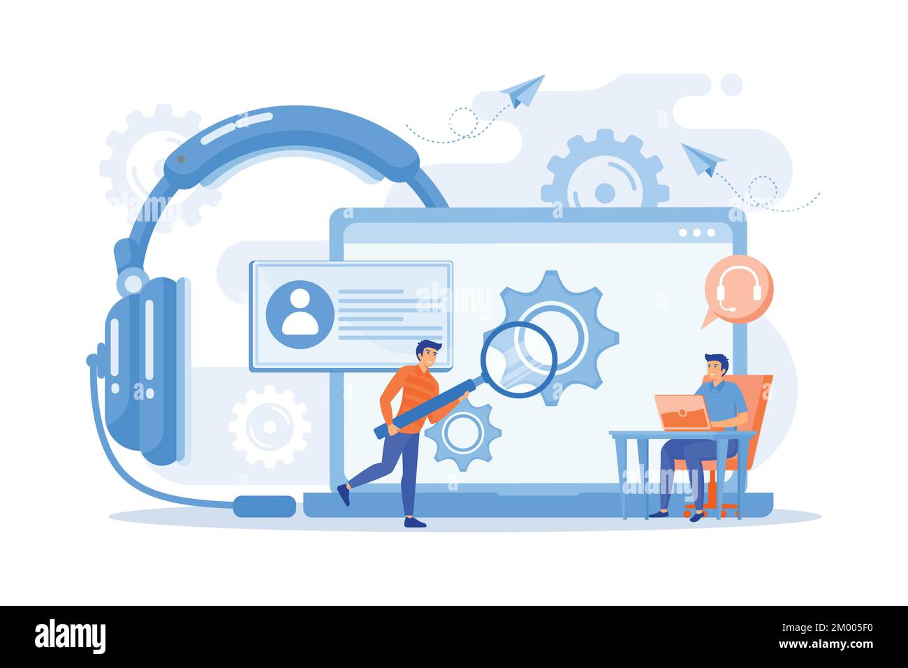 End user with magnifier finding information in laptop with headset ...