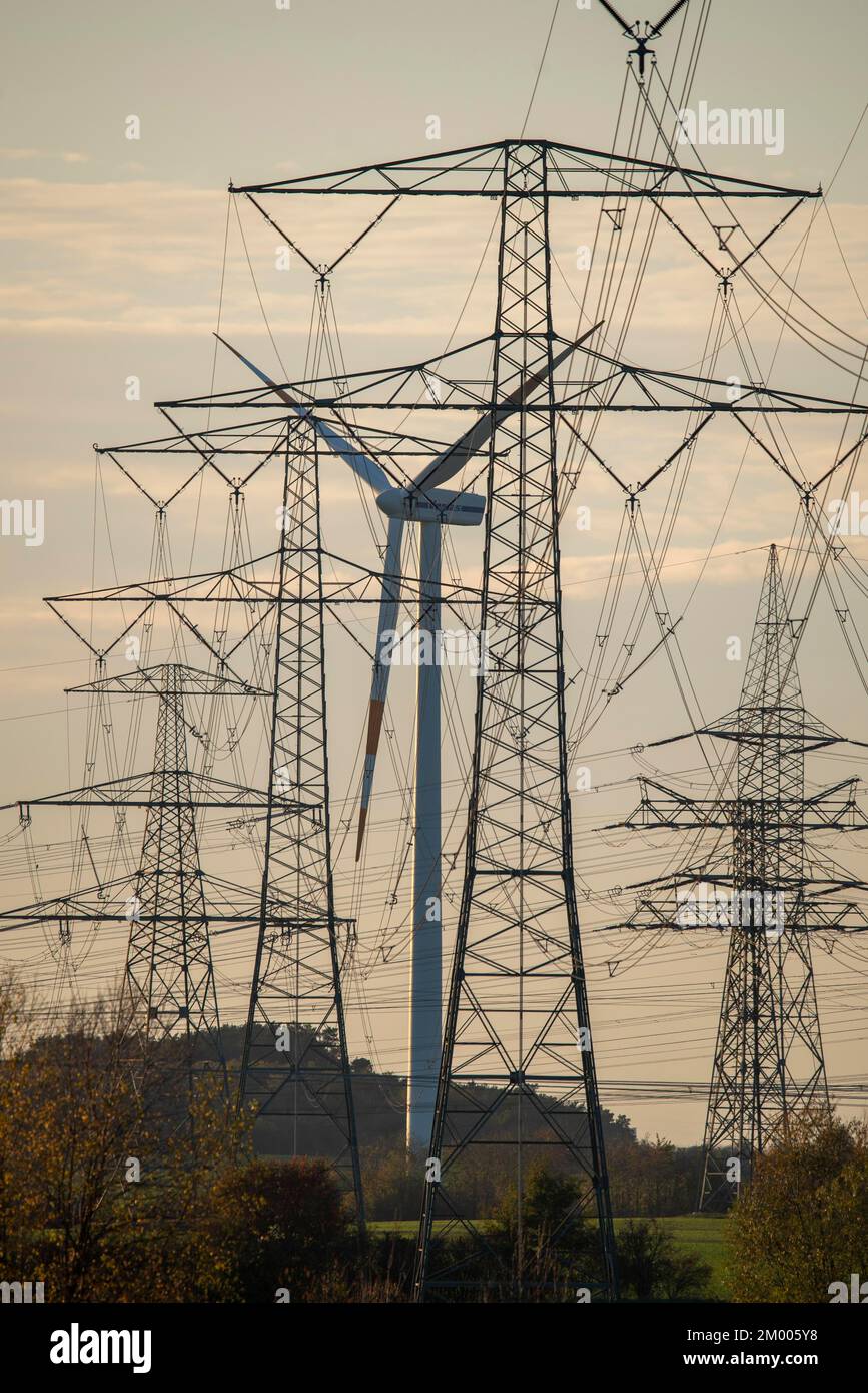 Power pylons, wind turbine, Germany, Europe Stock Photo - Alamy
