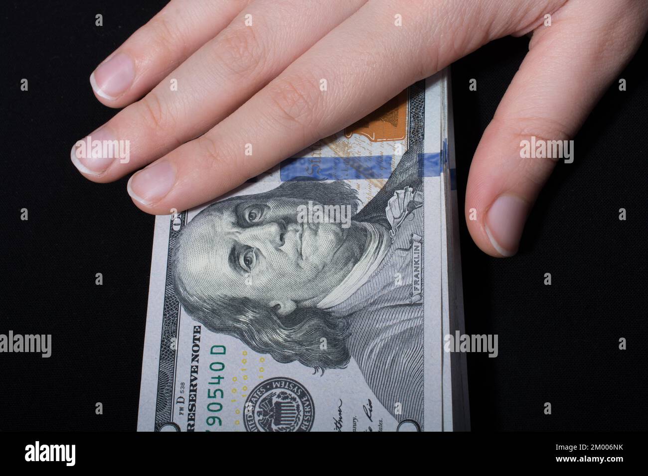 Hand holding American dollar banknotes isolated on white background ...