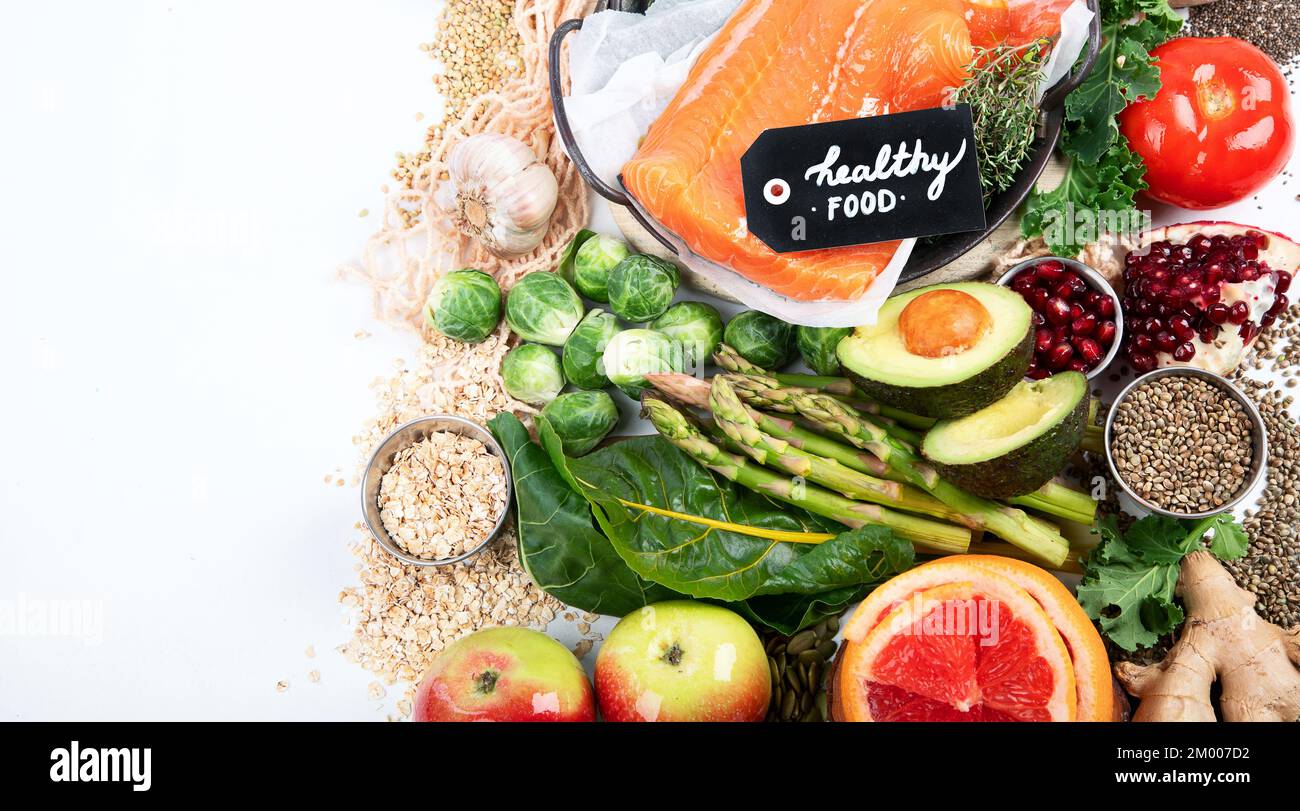 Balanced diet food background. Nutrition, clean eating food concept ...