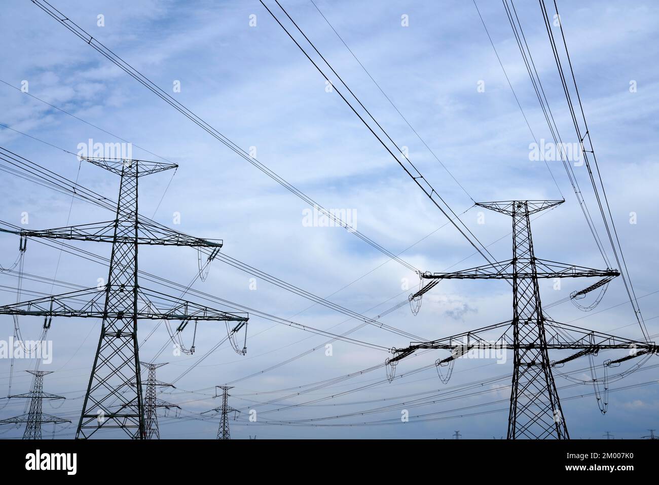 Power line, symbolic image, energy crisis, overhead lines, Kadan, Czech ...