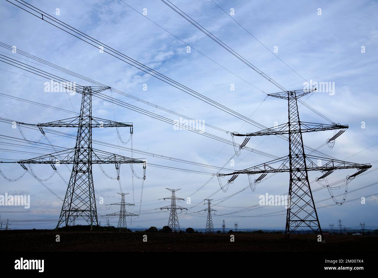 Power line, symbolic image, energy crisis, overhead lines, Kadan, Czech ...