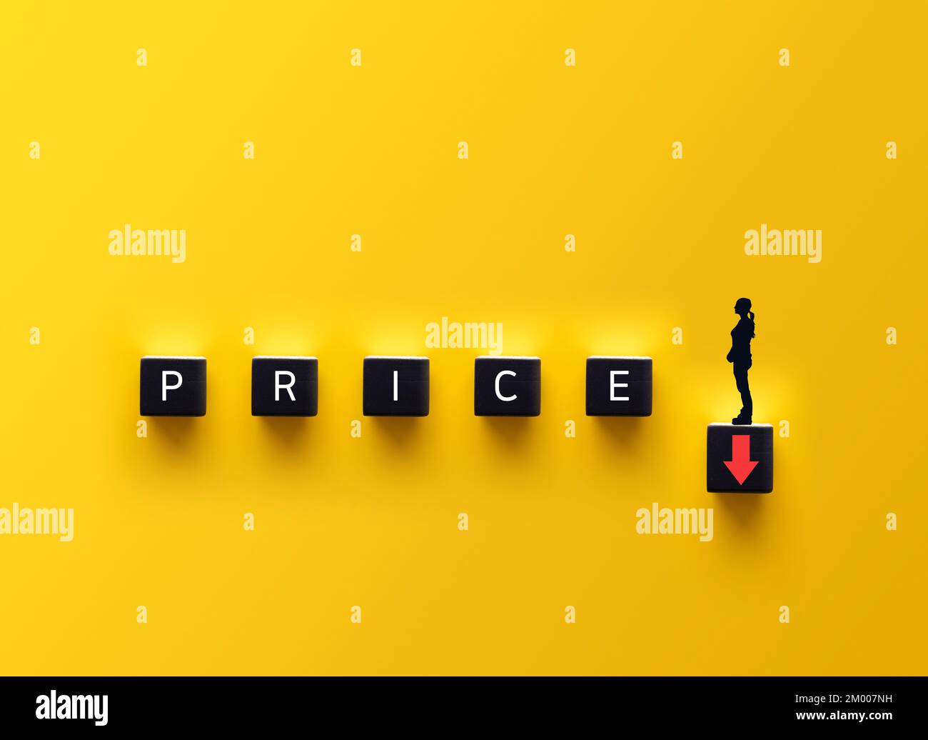Price level symbol. A wooden cube with up icon. Wooden block with the ...