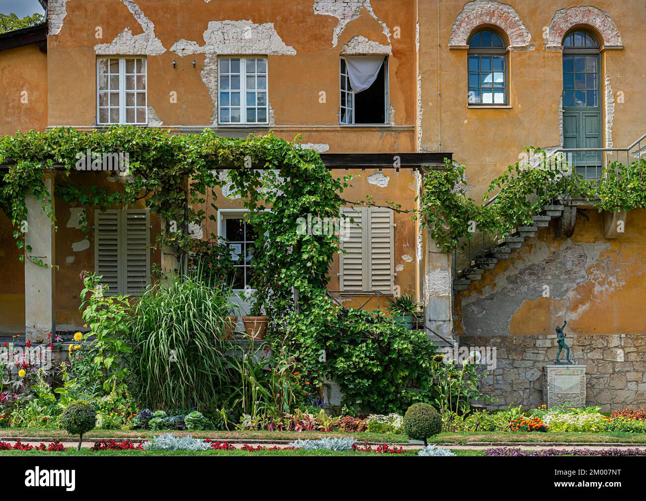 House facade of an old villa at the Roman Baths in Sanssouci Park in ...