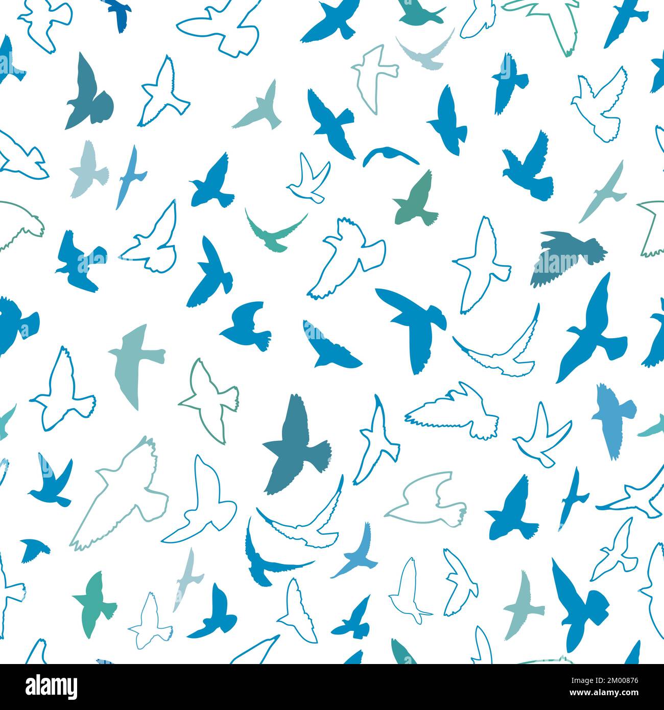 Seamless pattern flying birds. Lots of blue doves. Vector illustration ...