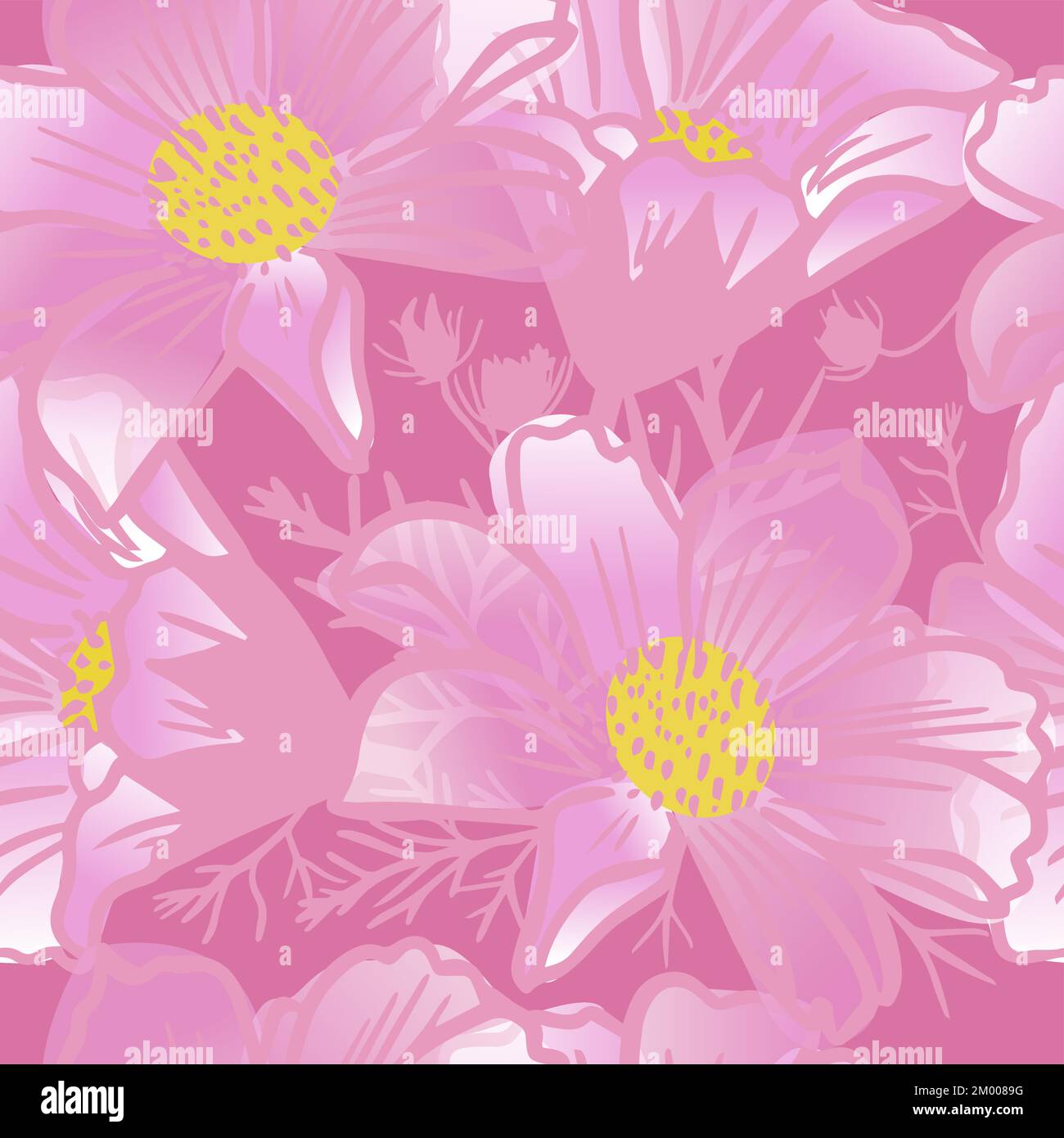 Cosmos pink flower seamless pattern. Vector illustration Stock Vector ...