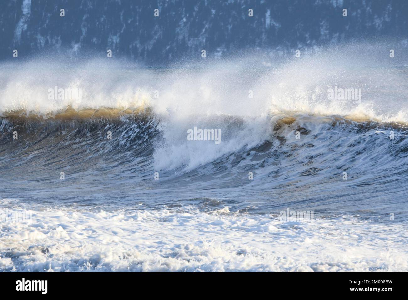 Large wave breaks during winter storm on Kachemak Bay beach, near Home ...