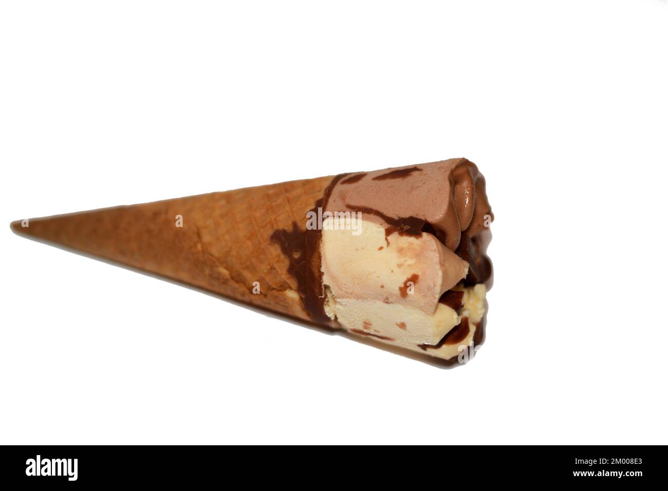 Ice cream of cocoa chocolate and vanilla cone with a chocolate bar ...