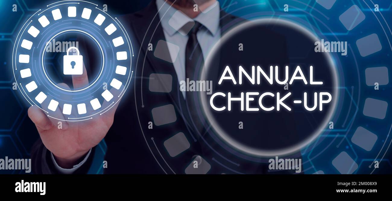 Inspiration showing sign Annual Check Up. Word Written on yearly ...