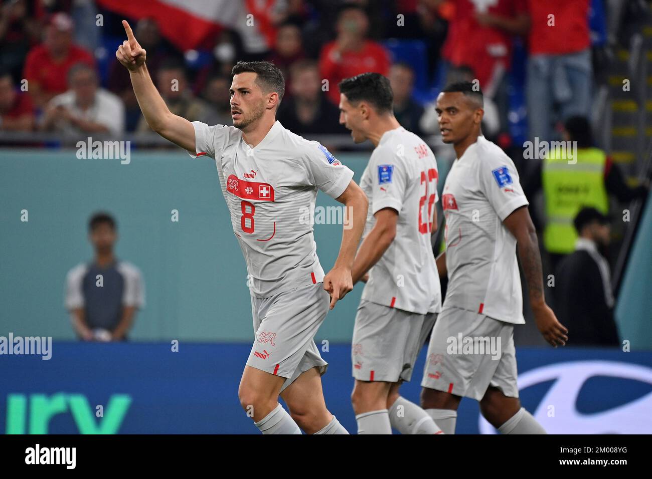 goaljubel Remo FREULER (SUI) after goal to 2-3, jubilation, joy, enthusiasm, action, Serbia (SRB ...