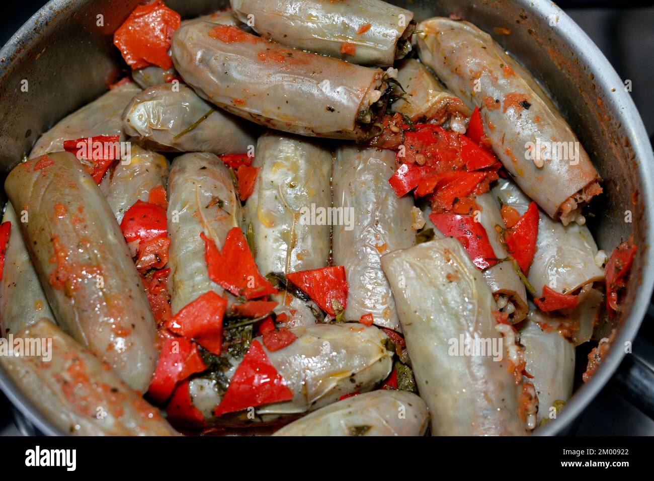 Eggplants Mahshi stuffed with white rice, onion, parsley, dill and ...