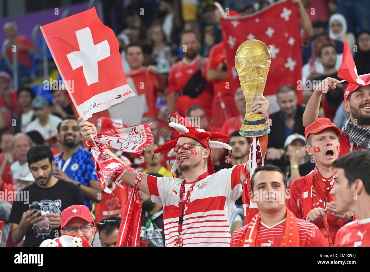 Swiss fans, football fans, jubilation, joy, enthusiasm, Serbia (SRB ...