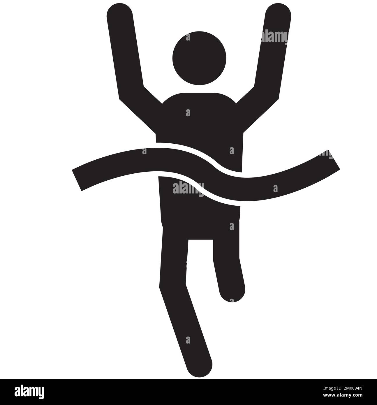 Runner crossing finish ribbon icon on white background. Runner concept ...