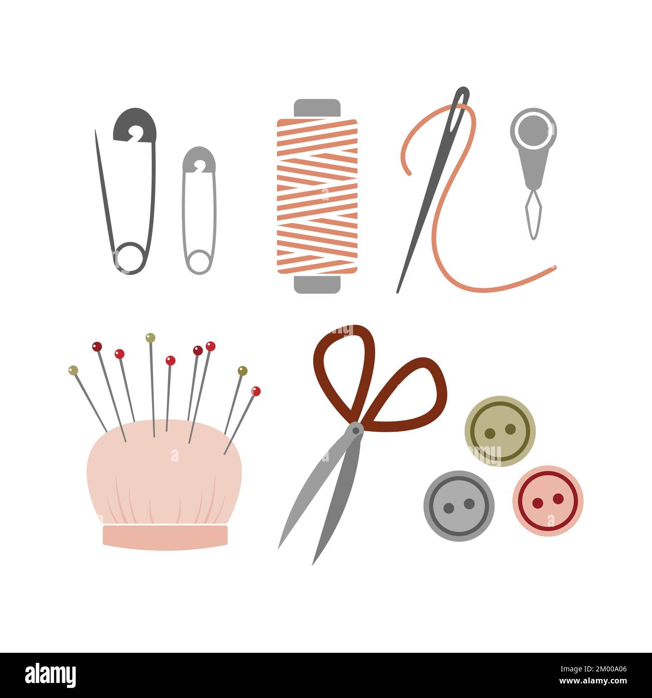 Set of sewing equipment vector illustration. Craft tools for tailoring ...
