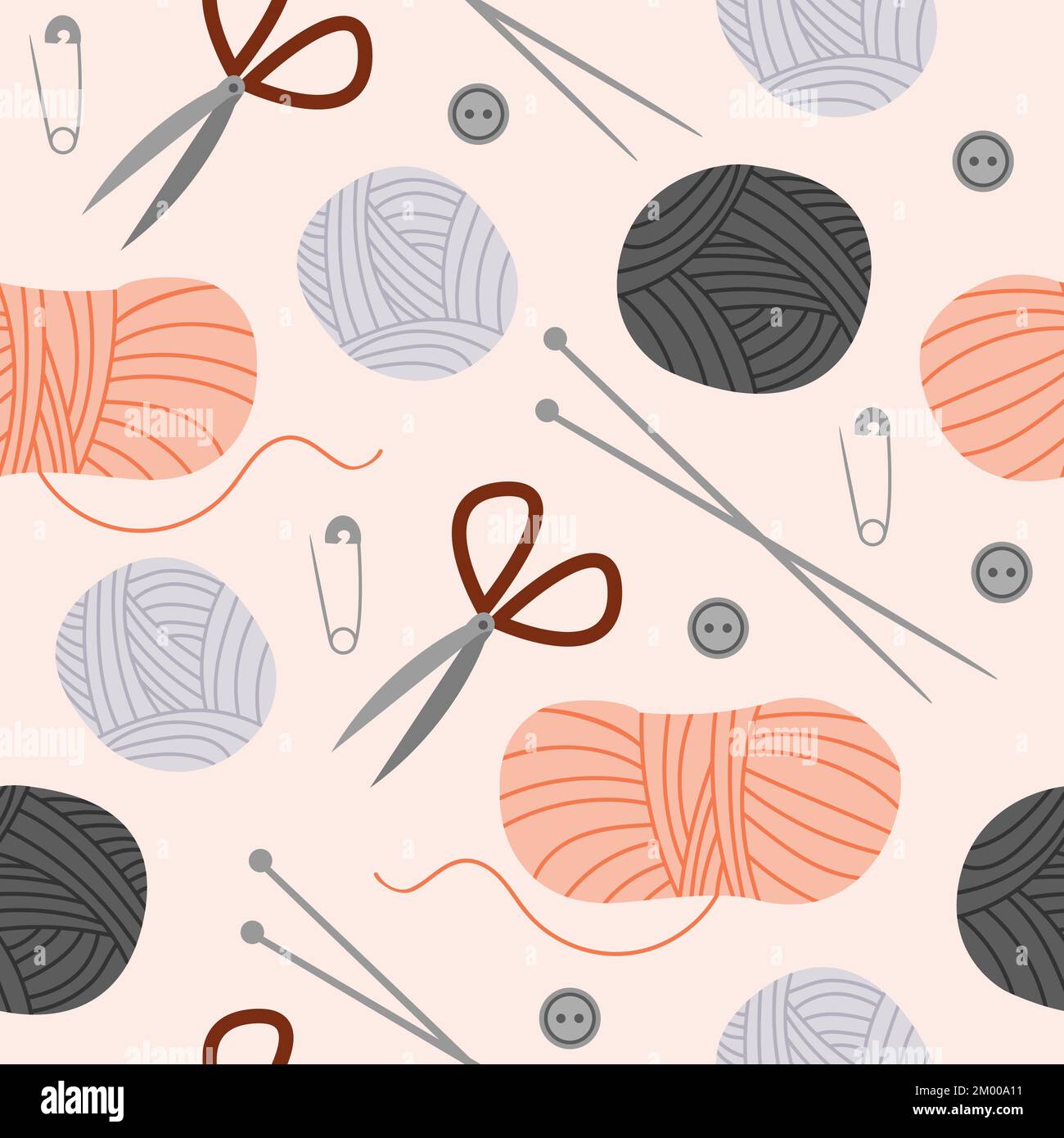 Seamless pattern with knitting needles and balls of yarn. Craft ...