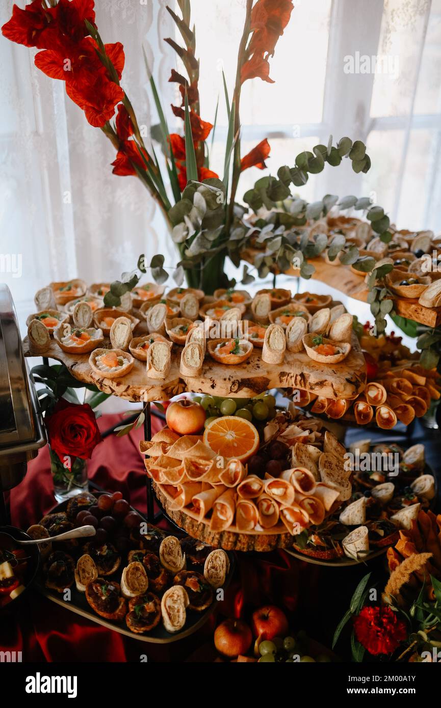 Buffet table with beautiful food for celebrations Stock Photo - Alamy