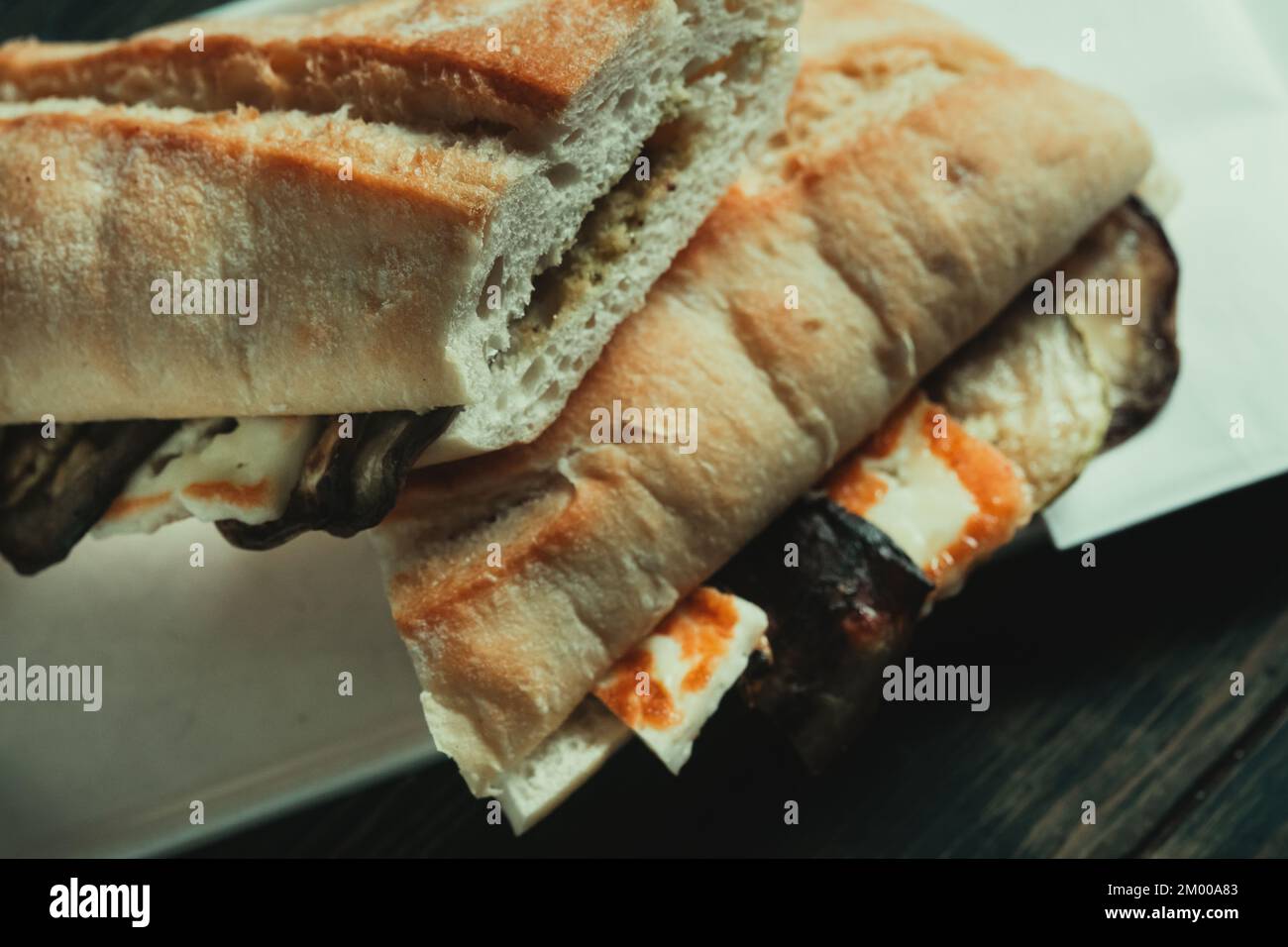 Cheese and vegetable sandwich close up photo Stock Photo - Alamy