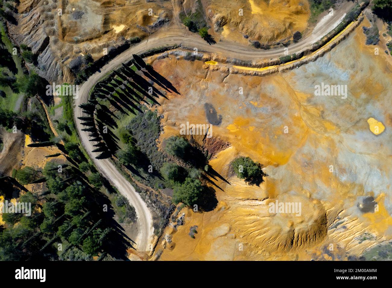 Drone aerial of copper mine with red toxic contaminated land ...