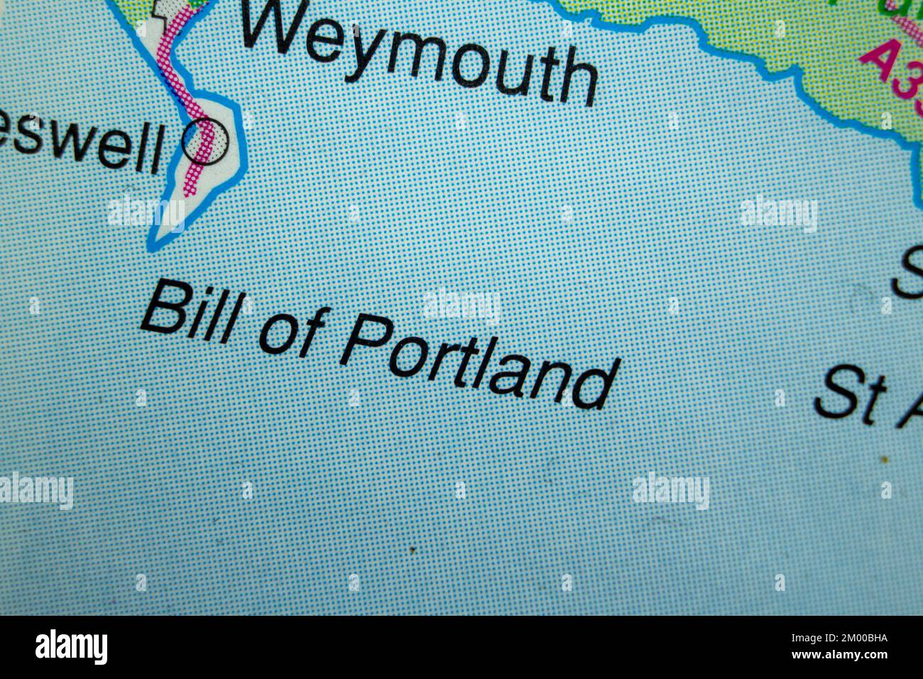 Bill of Portland, United Kingdom atlas map town name Stock Photo - Alamy