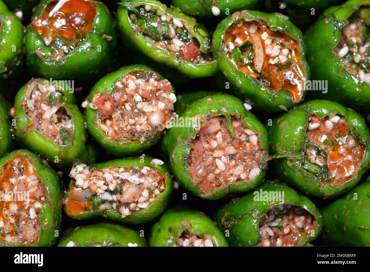 Pile of filled bell peppers stuffed Egyptian mahshi and filled with ...
