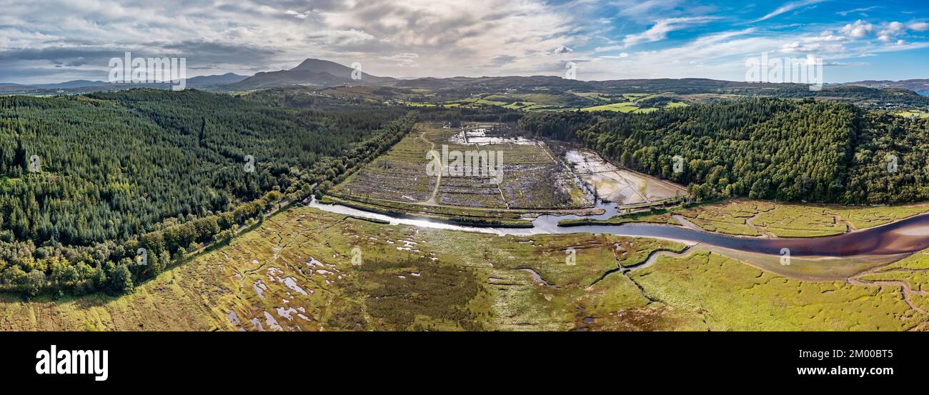 Aerial view of the Salt Marsh at Ards Forest Park in County Donegal ...