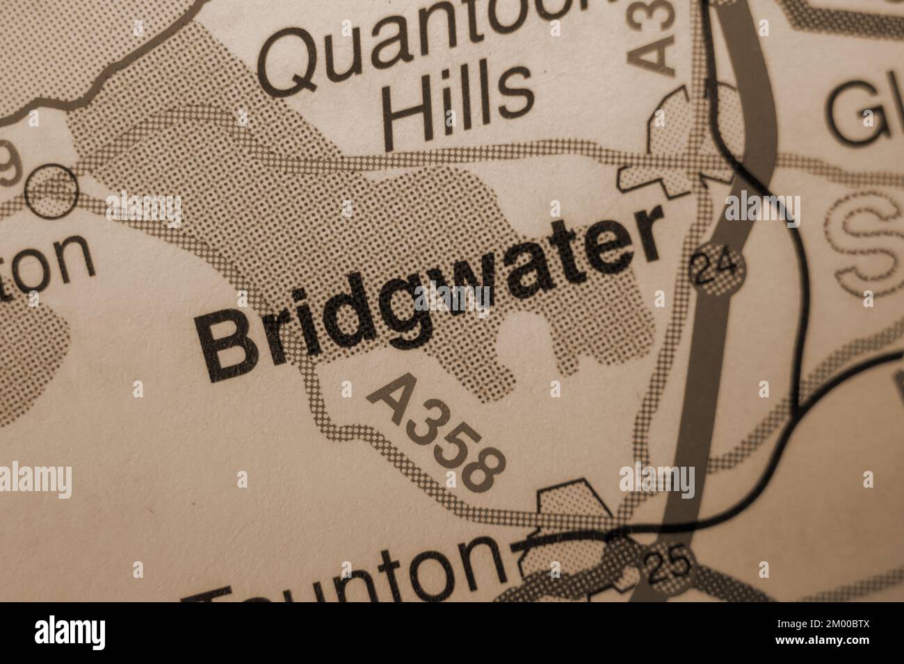 Bridgwater, United Kingdom atlas map town name - sepia Stock Photo - Alamy