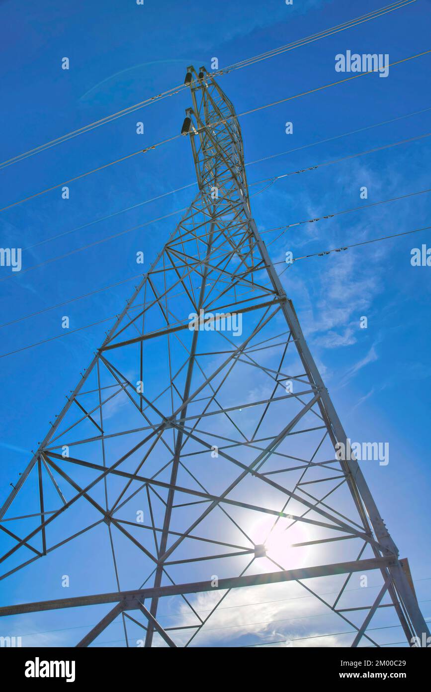 Low angle view of a transmission tower in Tucson, Arizona against the ...