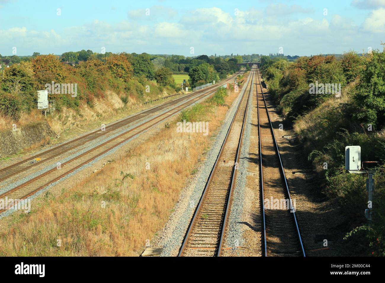 Straight railway lines leading off into the distance Stock Photo - Alamy