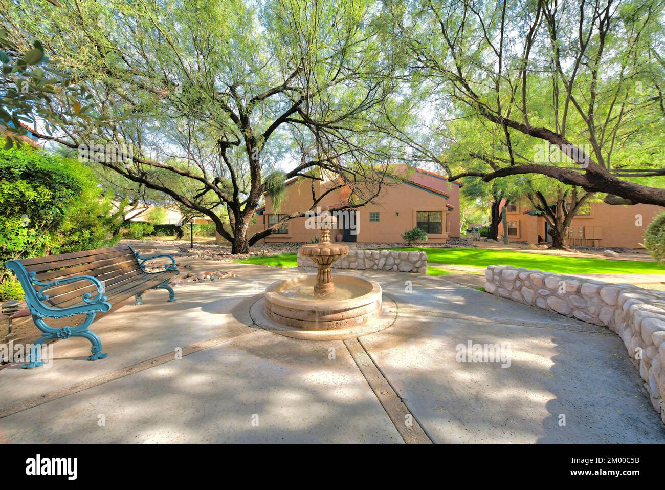 Small park with bench and water fountain in a subdivision at Tucson ...