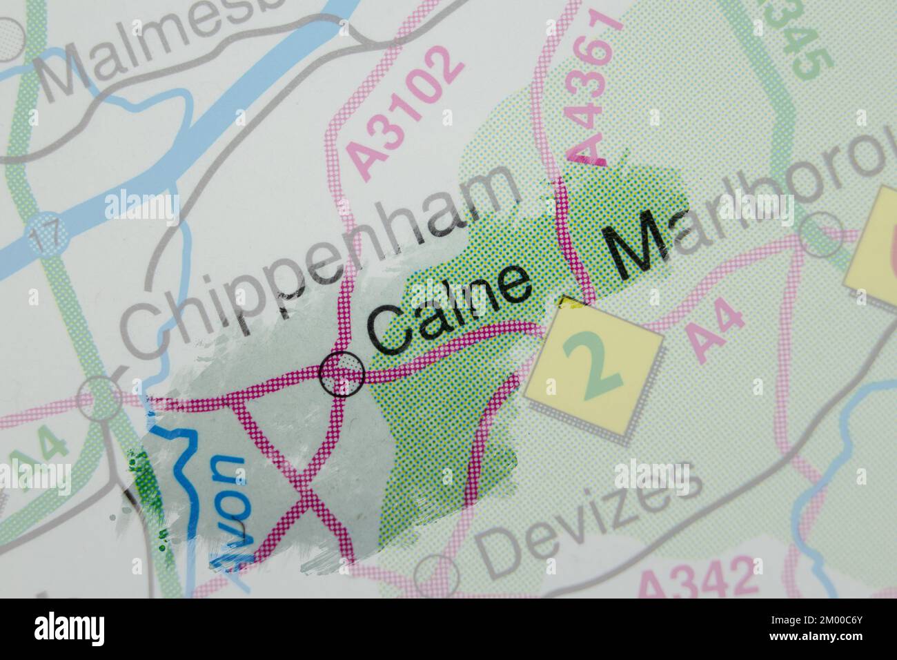 Calne, United Kingdom atlas map town name - paint Stock Photo - Alamy