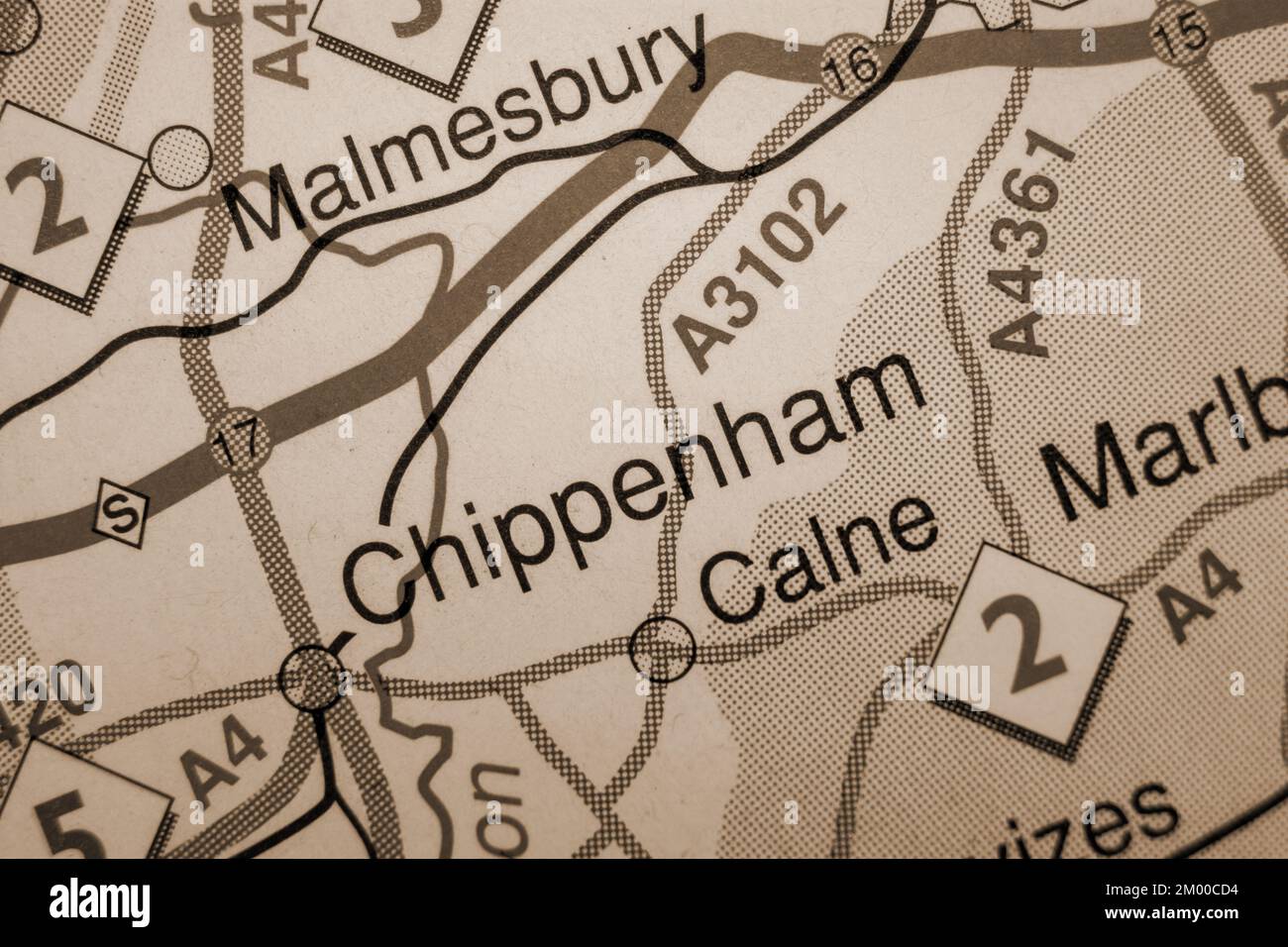 Chippenham, United Kingdom atlas map town name - sepia Stock Photo - Alamy