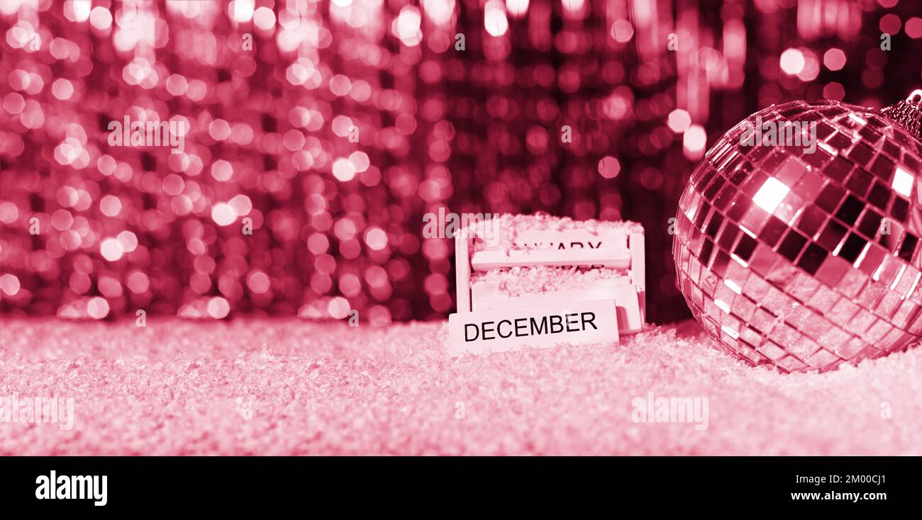 Silver glass disco ball. New Year's background with blurred bokeh, the ...