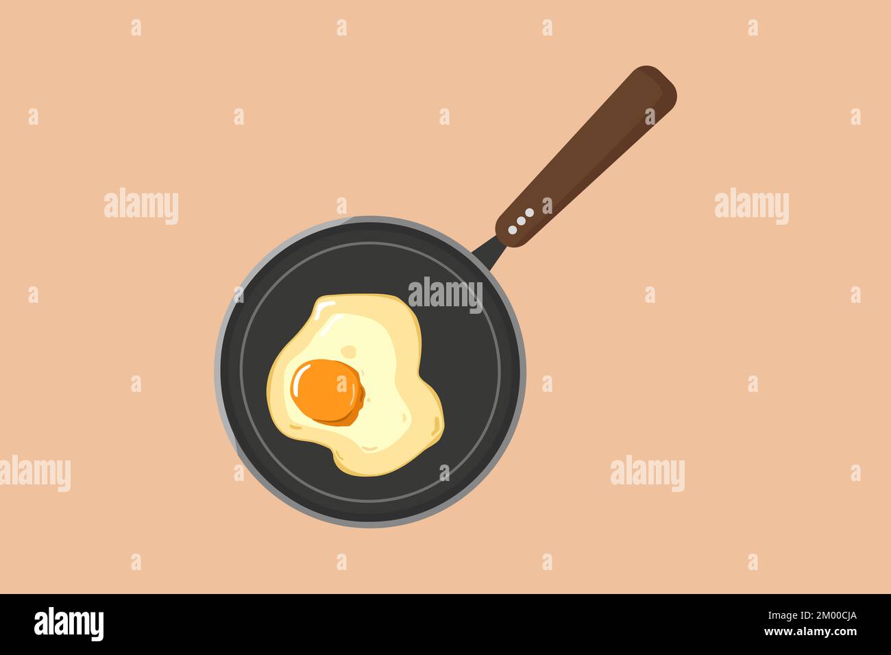 Vector Realistic Black Frying Pan with Fried Egg, Omelet Inside ...