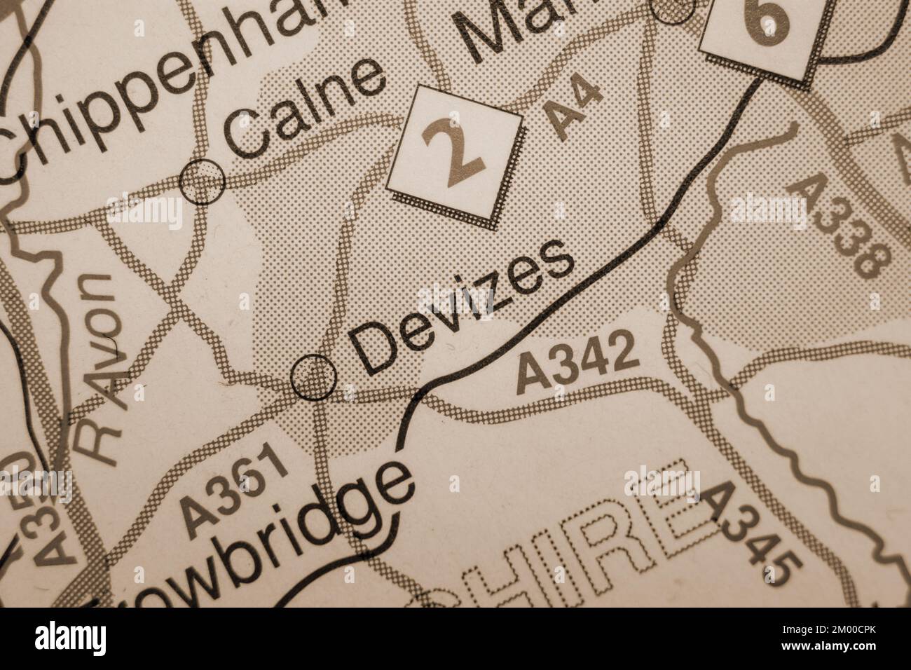 Devizes, United Kingdom atlas map town name - sepia Stock Photo - Alamy