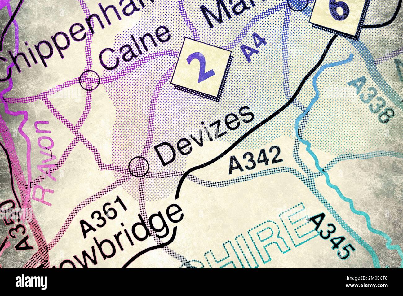 Devizes, United Kingdom atlas map town name - watercolour effect Stock ...
