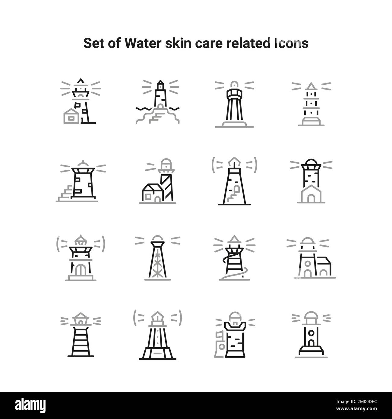 Lighthouse, icon set. Marine lighthouses, linear icons. Line with ...