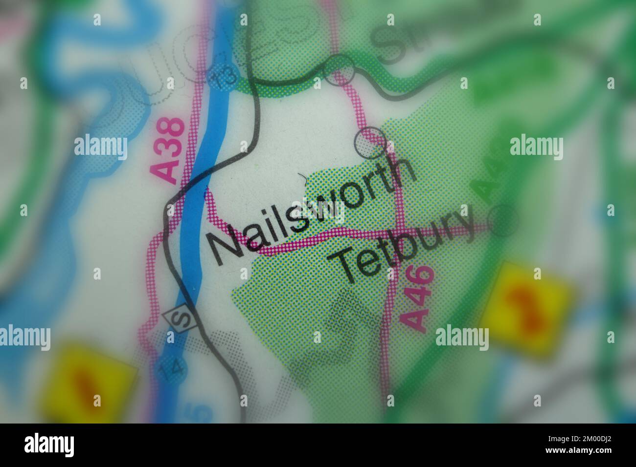 Nailsworth, United Kingdom atlas map town name - tilt-shift Stock Photo ...