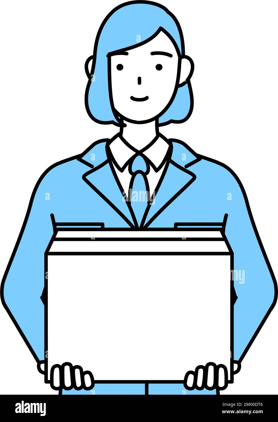 Simple line drawing illustration of a woman in work wear holding a ...