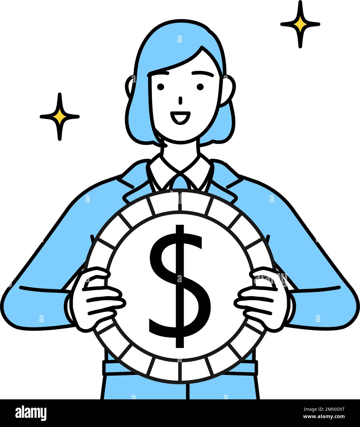 Simple line drawing illustration of a woman in work wear, with images ...