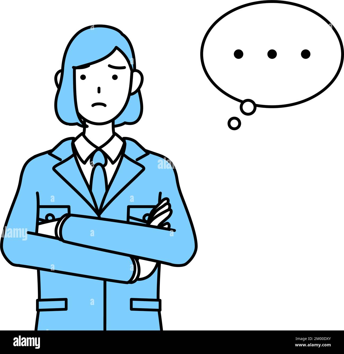 Simple line drawing illustration of a woman in work wear,arms crossed ...