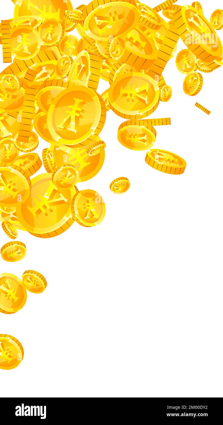Chinese yuan coins falling. Scattered gold CNY coins. China money ...
