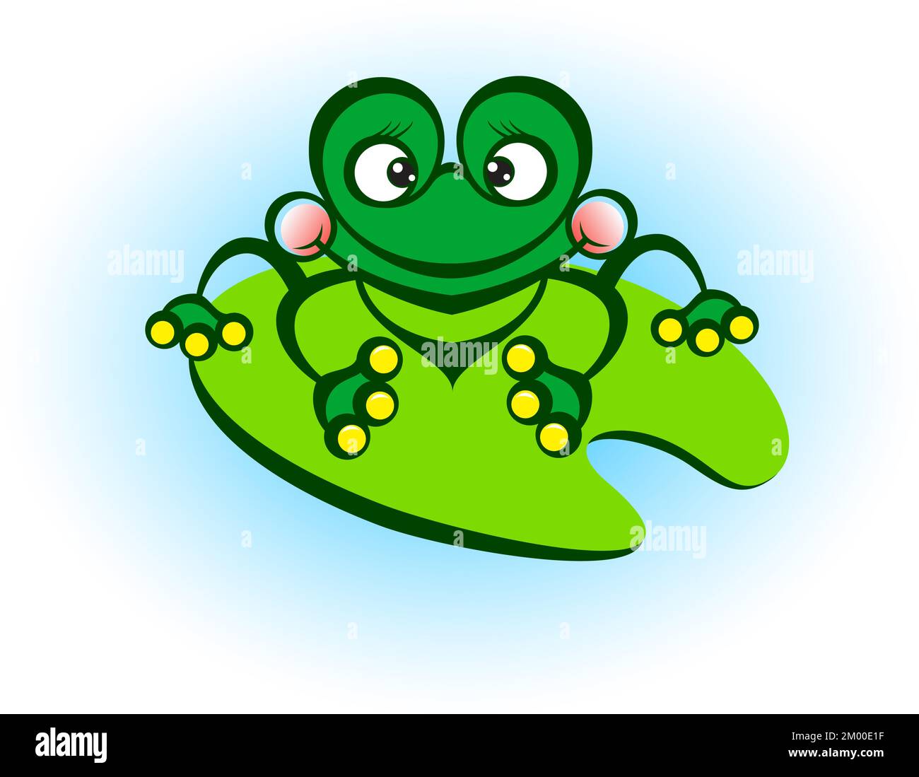 Cute Green Frog in Caricature Cartoon Style on the Green Leaf. Funny ...