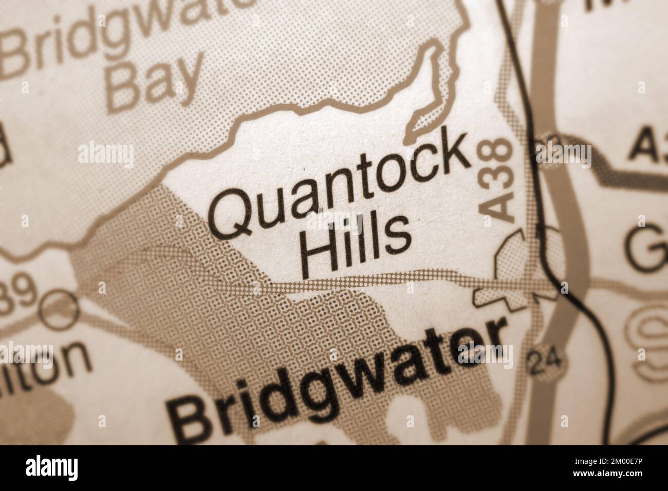 Quantoc Hills, United Kingdom atlas map town name - sepia Stock Photo ...