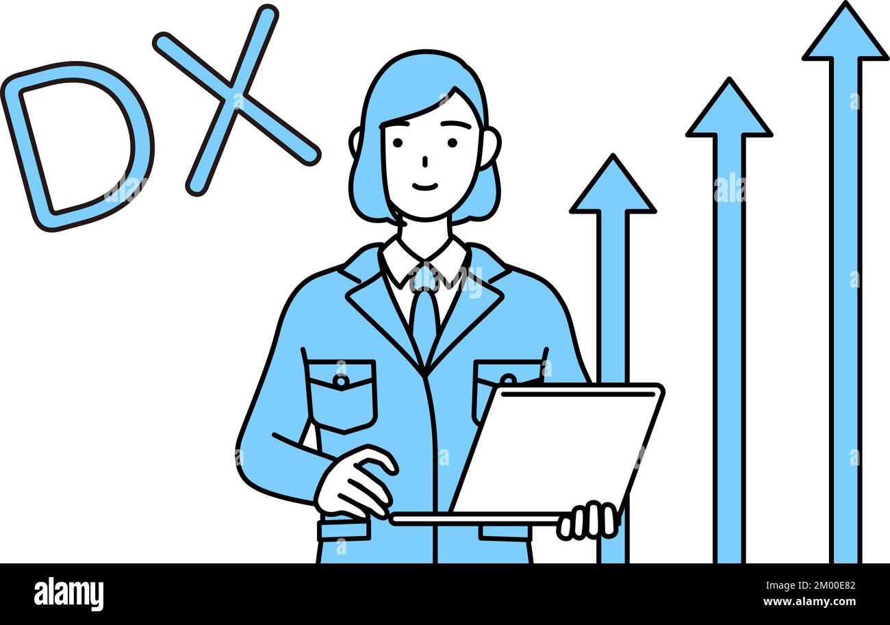 Image of DXing,simple line drawing illustration of a woman in work wear ...