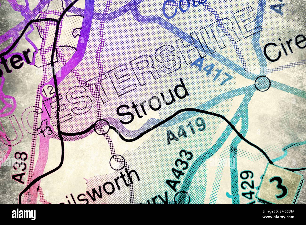 Stroud, United Kingdom atlas map town name - watercolour effect Stock ...